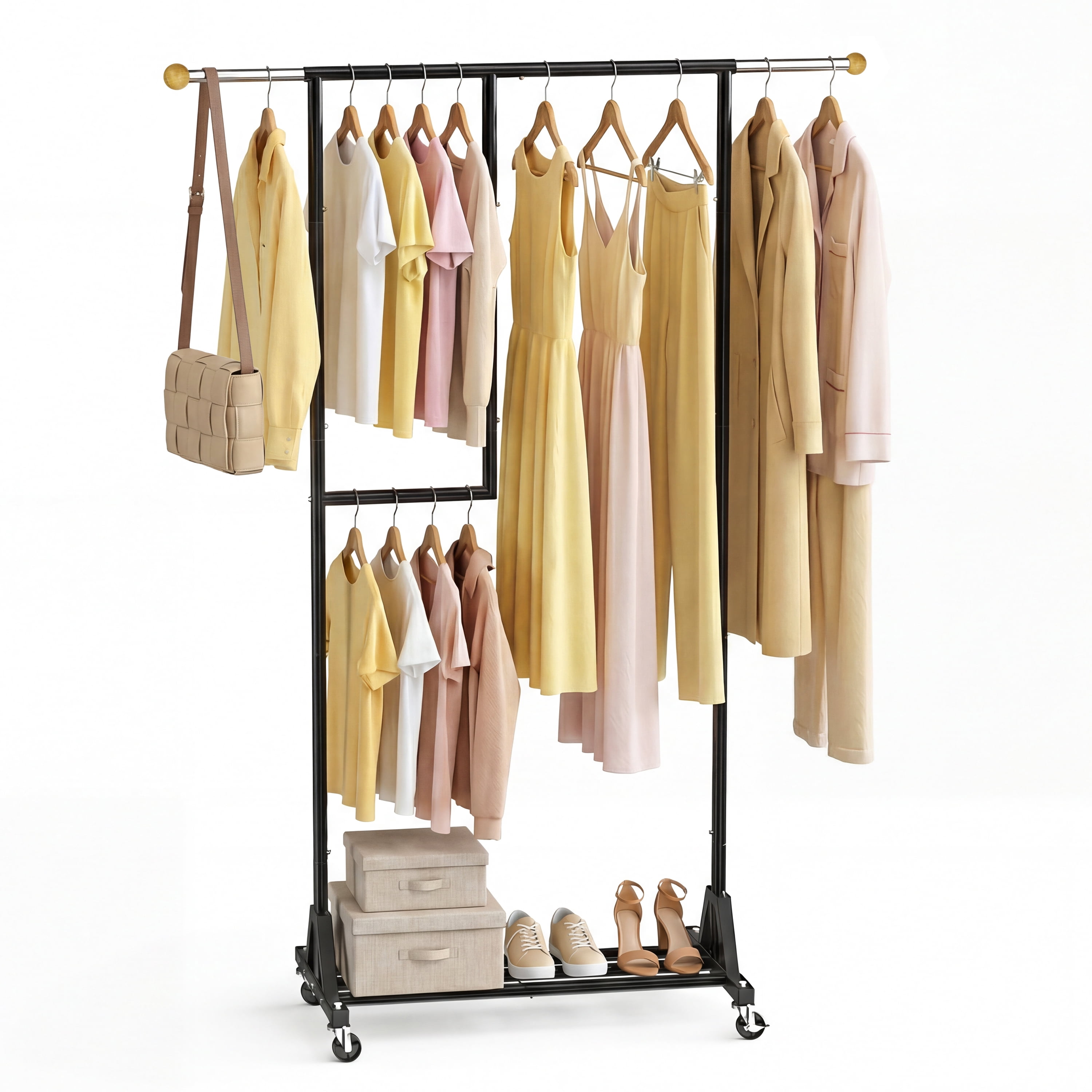 Retractable Clothes Rack,Garment Rack with Rolling Wheels, Freestanding ...