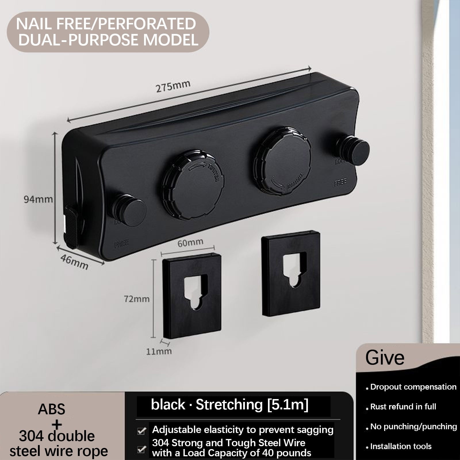 Retractable Clothesline - 16.7Ft Twin Clothes Drying Laundry Line ...