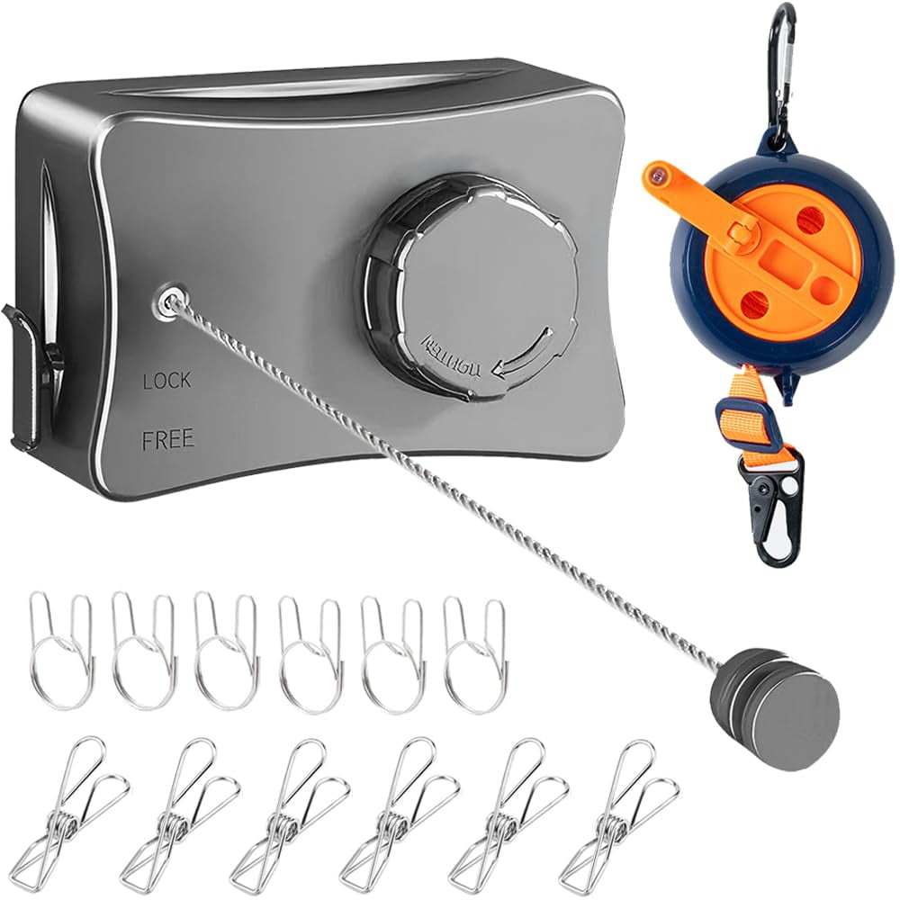 Retractable Clothesline Indoor Outdoor Clothes Line Kit, Heavy Duty ...