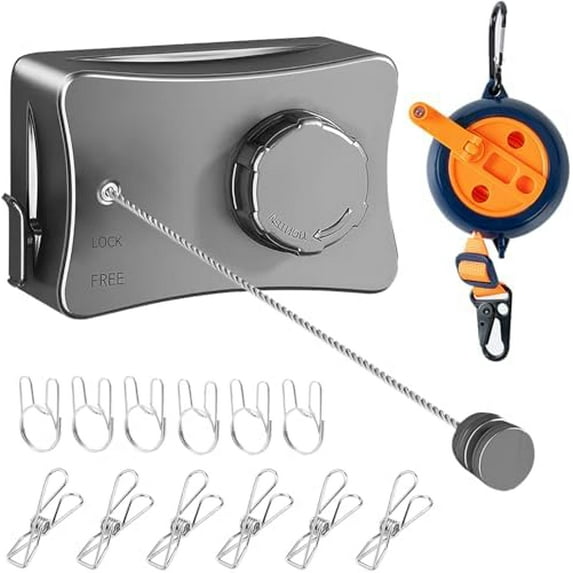 Retractable Clothesline Indoor Outdoor Clothes Line Kit, Heavy Duty ...