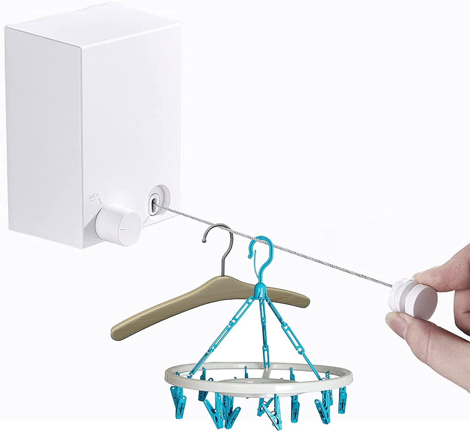 Retractable Clothesline with 4.2m Stainless Steel Adjustable Rope ...