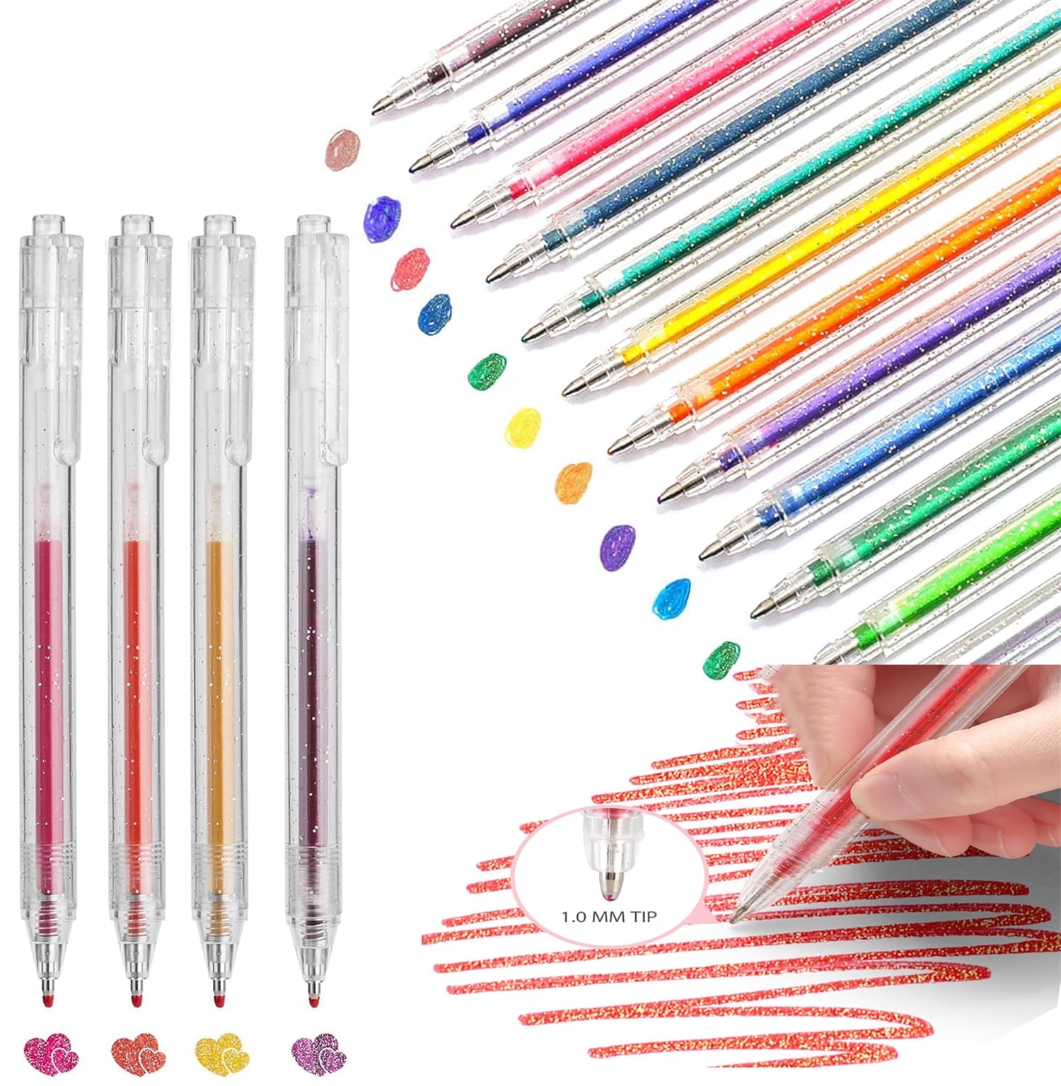 Retractable Colored Glitter Pens,Bexikou 18 Pieces Gel Ink Pens,Color ...