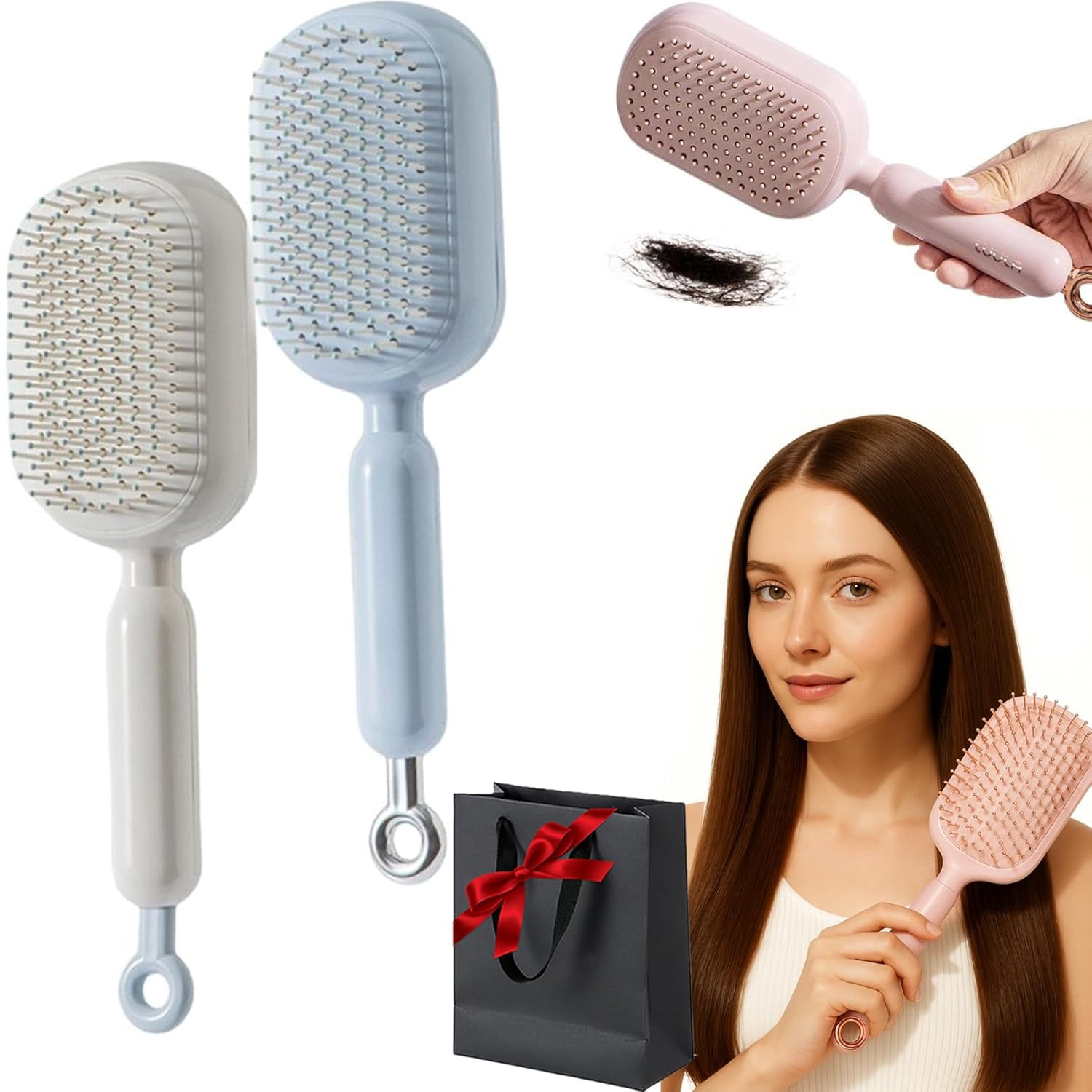 Retractable Cushion Massage Comb, Anti Static Self Cleaning Hair Brush ...