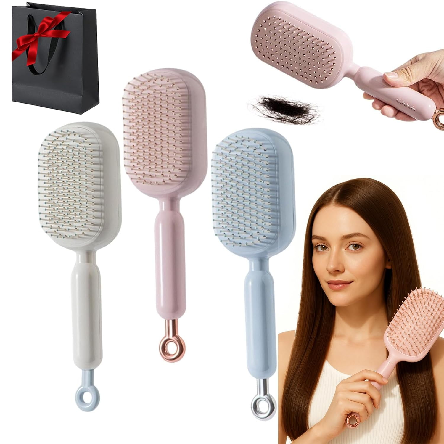 Retractable Cushion Massage Comb, Anti Static Self Cleaning Hair Brush ...