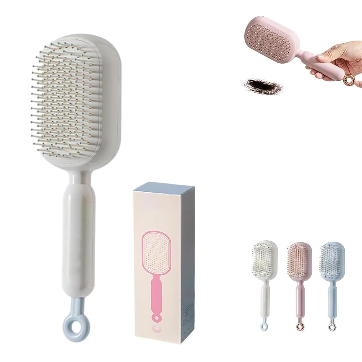 Retractable Cushion Massage Comb, Anti Static Self Cleaning Hair Brush ...