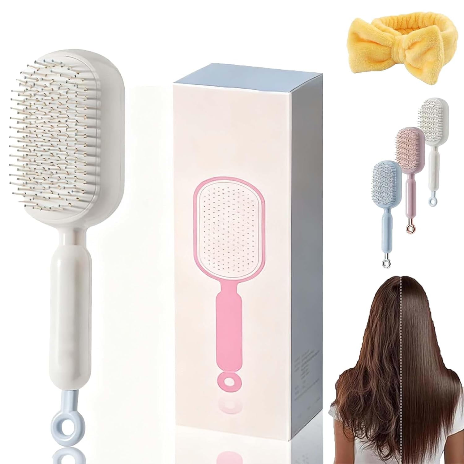 Retractable Cushion Massage Comb, Self Cleaning Hair Brush for ...