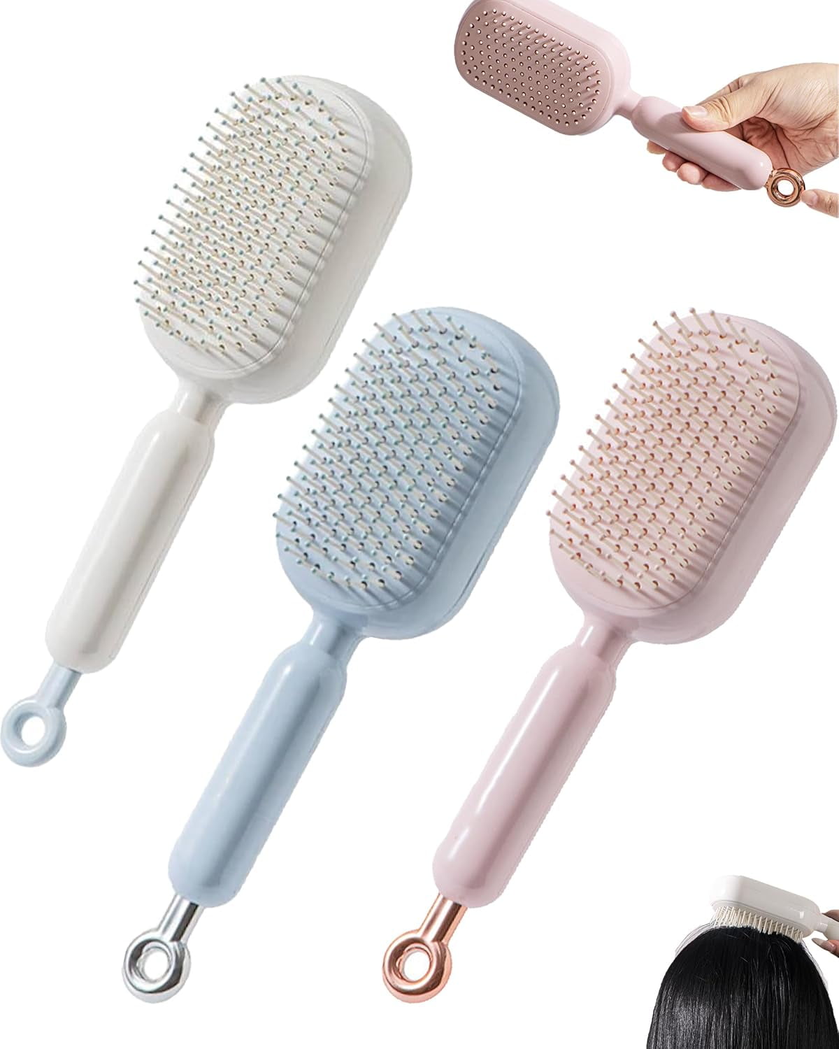 Retractable Cushion Massage Comb, Self-Cleaning Hair Brush with Anti ...