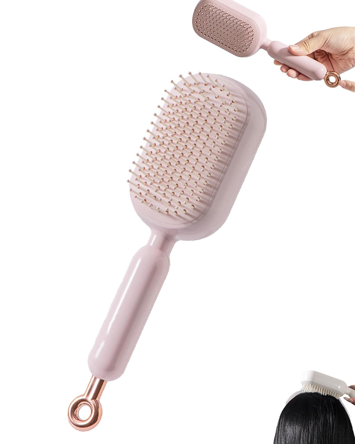 Retractable Cushion Massage Comb, Self-Cleaning Hair Brush with Anti ...