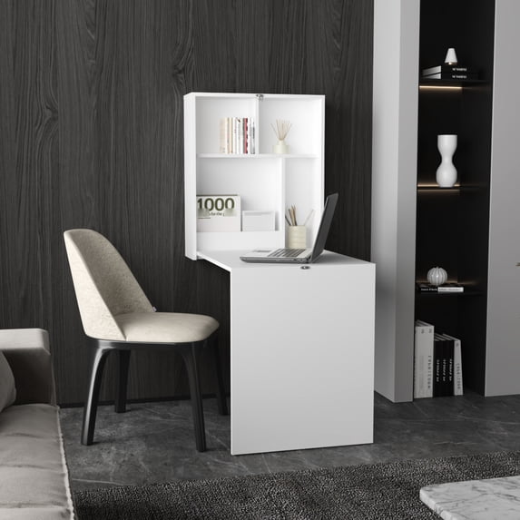 Retractable Desk with Four Shelves - Space-Saving, Adds Modern Elegance ...