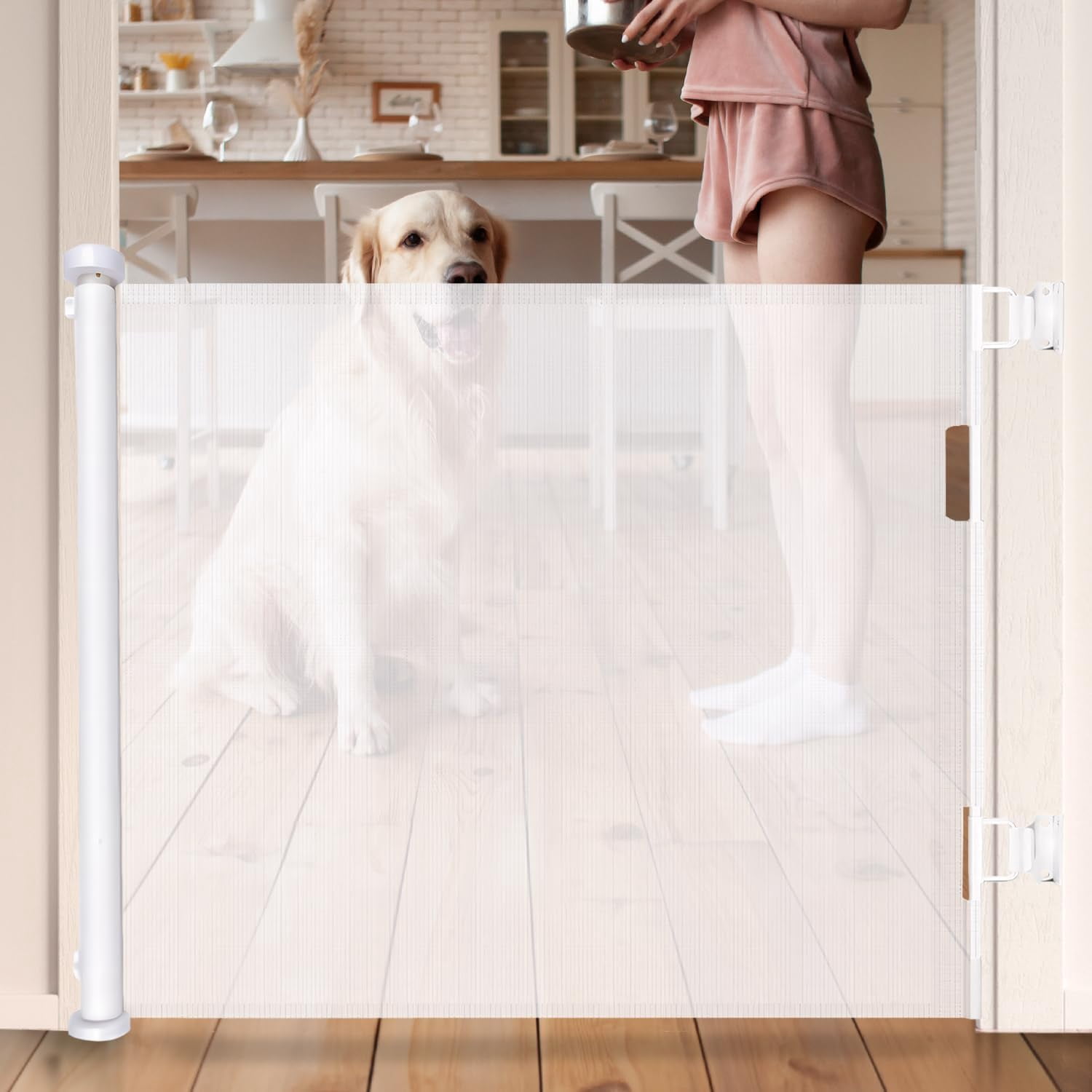 Retractable Dog Gate for Stairs, Mesh Pet Gate Retractable for Doorways ...