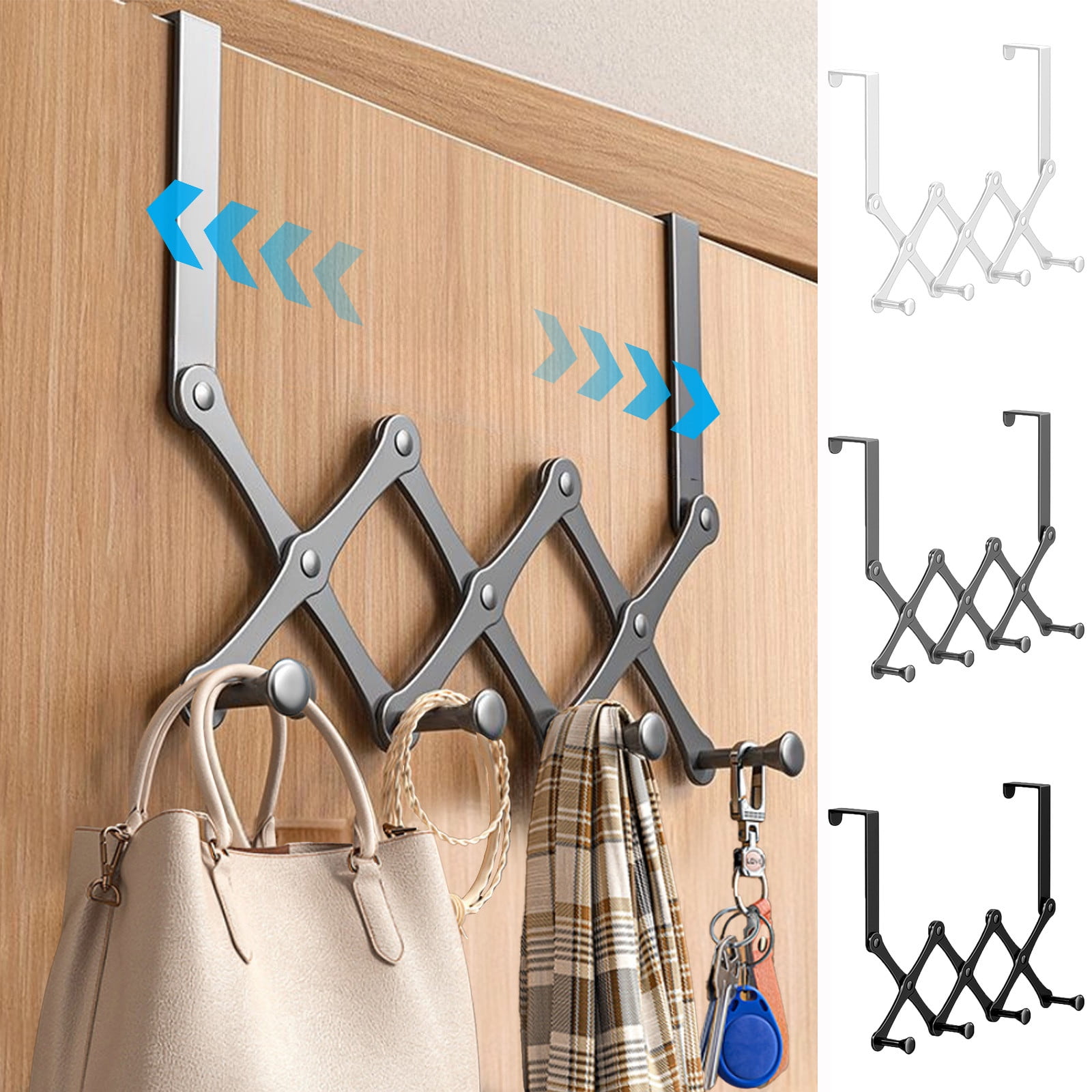 Retractable Door Hooks, 1-Pack White or Gray Steel Hanging Rack with U ...