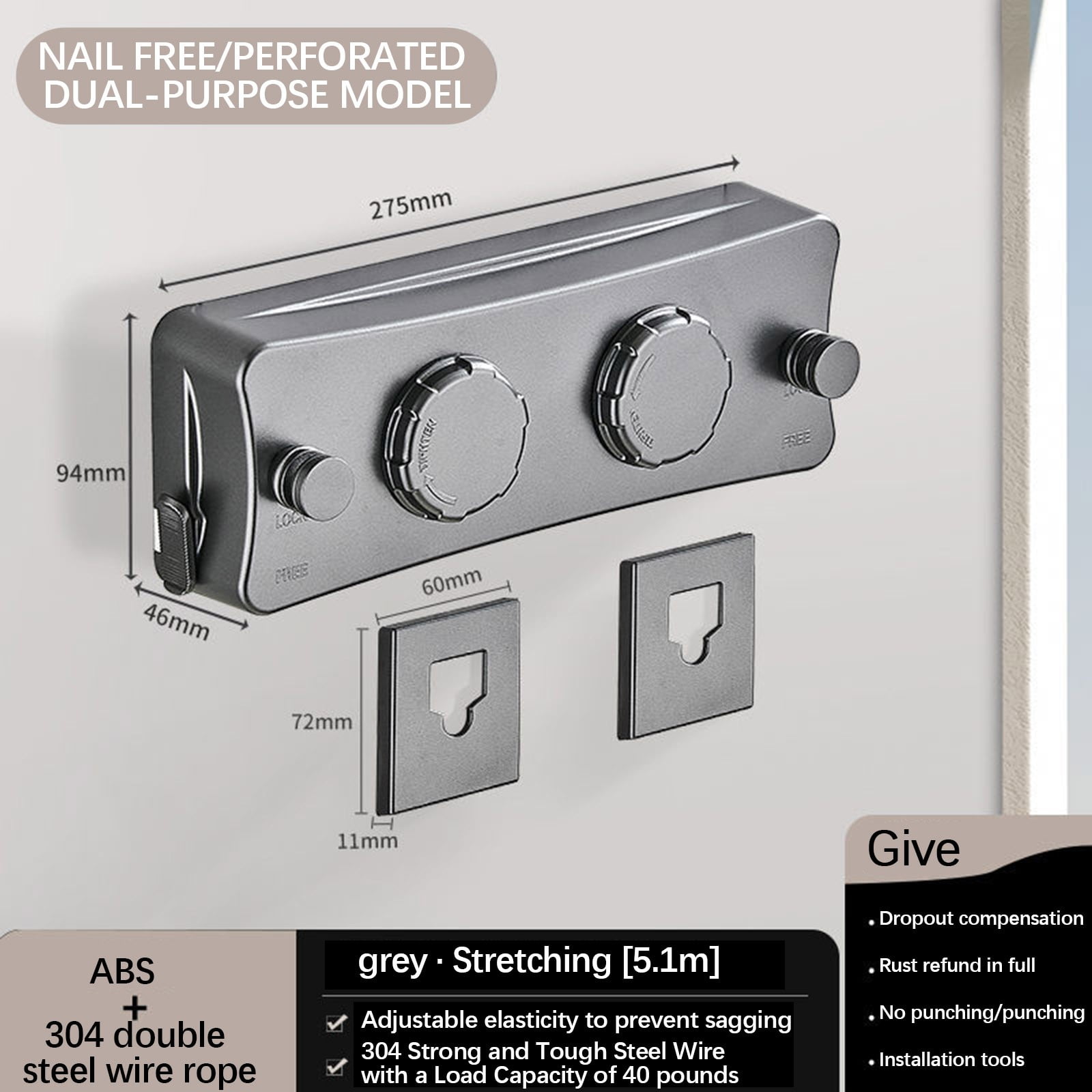 Retractable Double Line Clothesline | Invisible Wall Mounted Drying ...