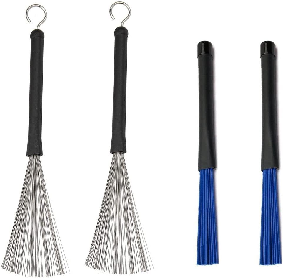 Retractable Drum Brushes Set 1 Pair Drum Wire Brushes and 1 Pair Nylon ...