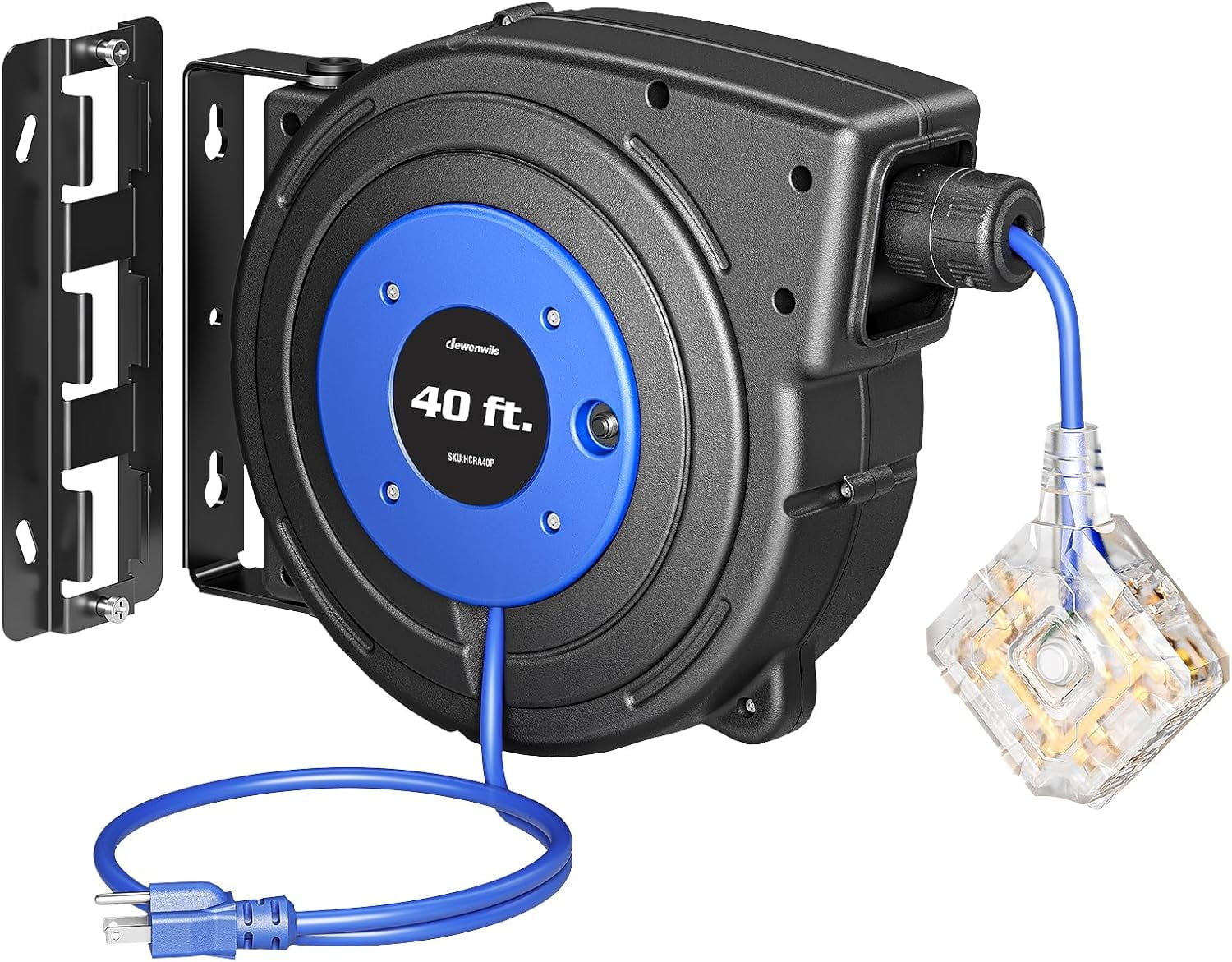 Retractable Extension Cord Reel, 40FT Retractable Cord Reel, Twist-lock ...