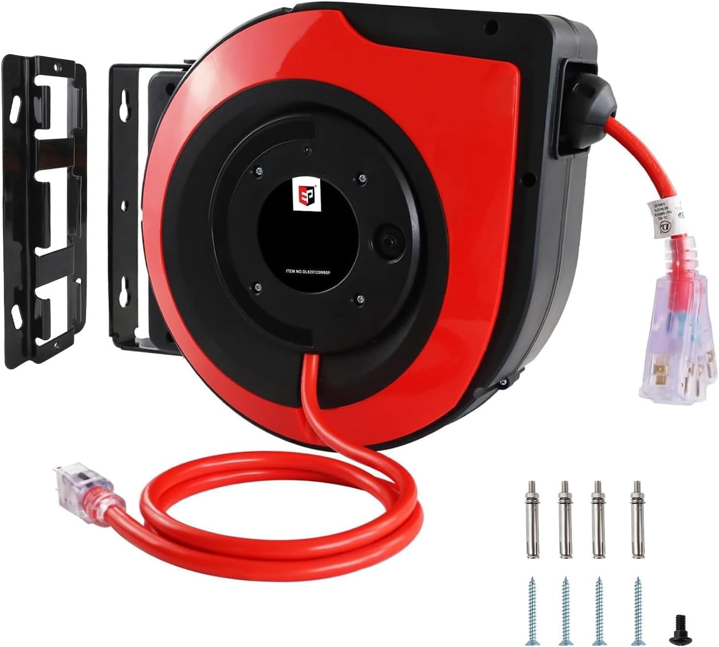 Retractable Extension Cord Reel,65 12 AWG/3C SJTOW Power Cord,15 AMP ...