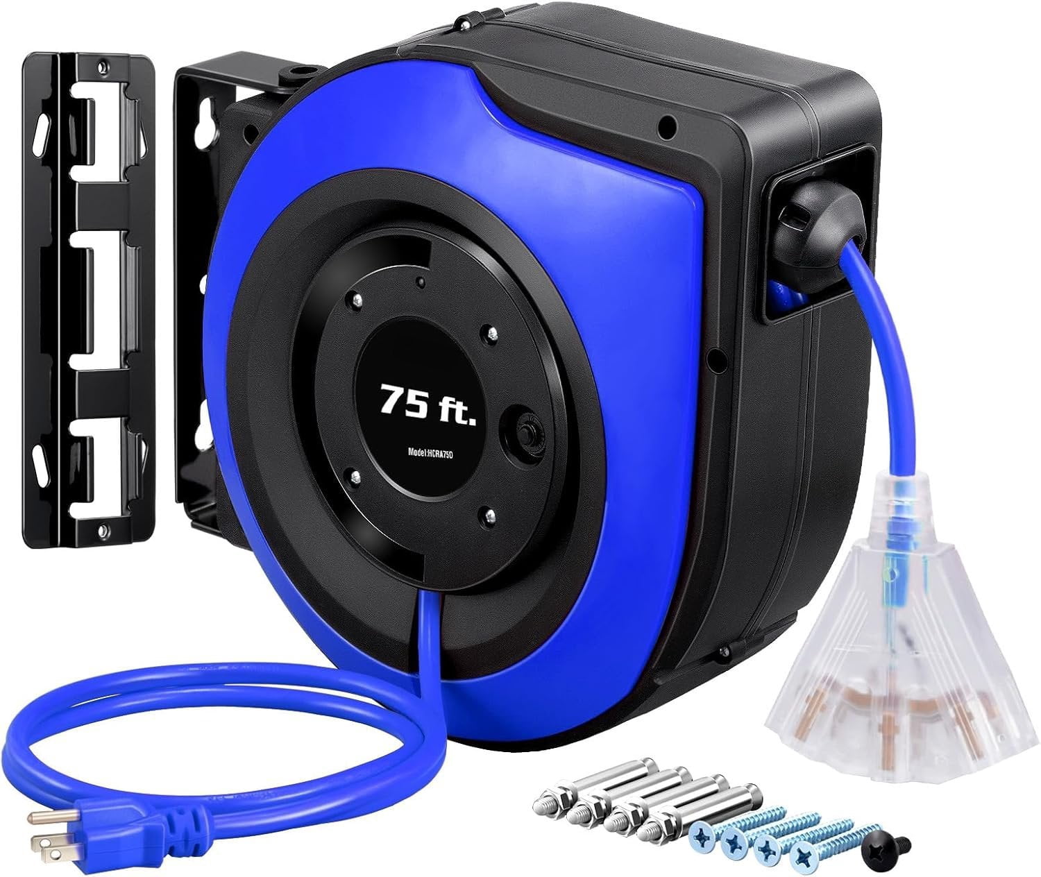 Retractable Extension Cord Reel, 75 FT Power Cord, 14/3C SJTOW ...