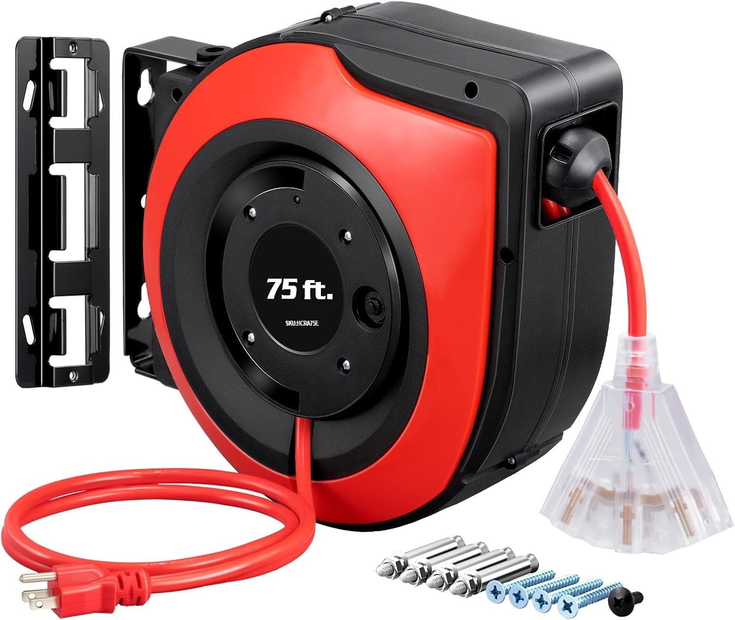 Retractable Extension Cord Reel, 75 FT Power Cord, 14/3C SJTOW ...