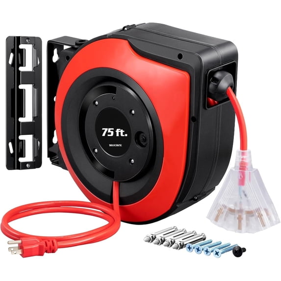 Retractable Extension Cord Reel, 75 FT Power Cord, 14/3C SJTOW ...