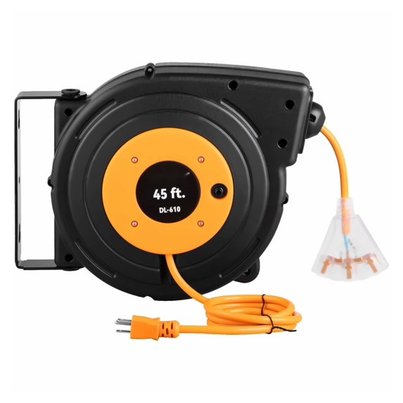 Retractable Extension Reel - 45 FT 12AWG/3C SJTOW Power Cord - Heavy ...