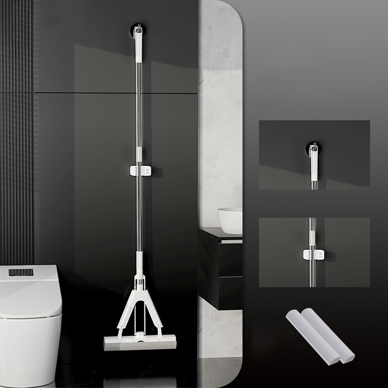 Retractable Folding S- Mop Set Hand-Free Lazy Mop with 2 Replaceable ...