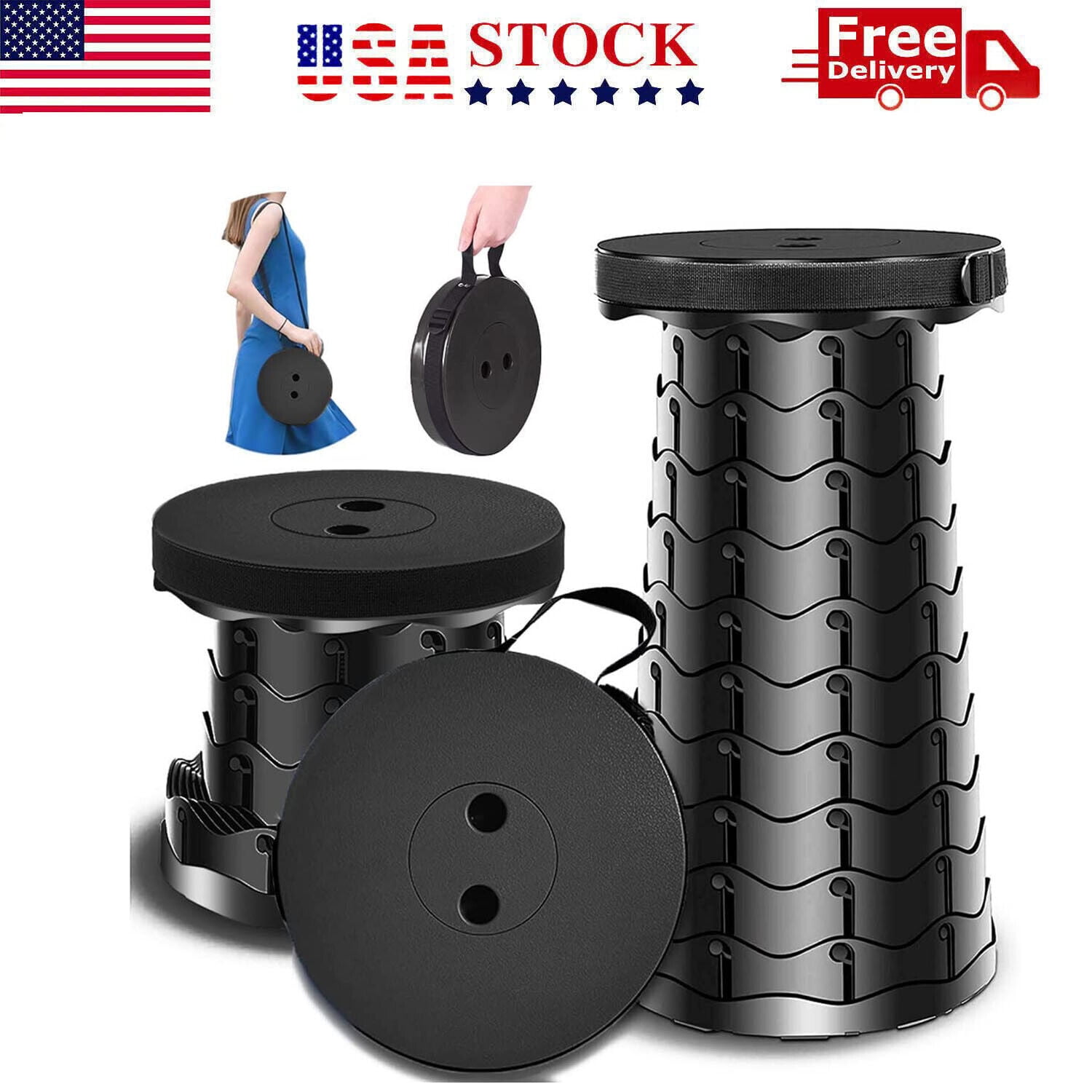 Retractable Folding Stool Upgraded, Portable Lightweight Collapsible ...