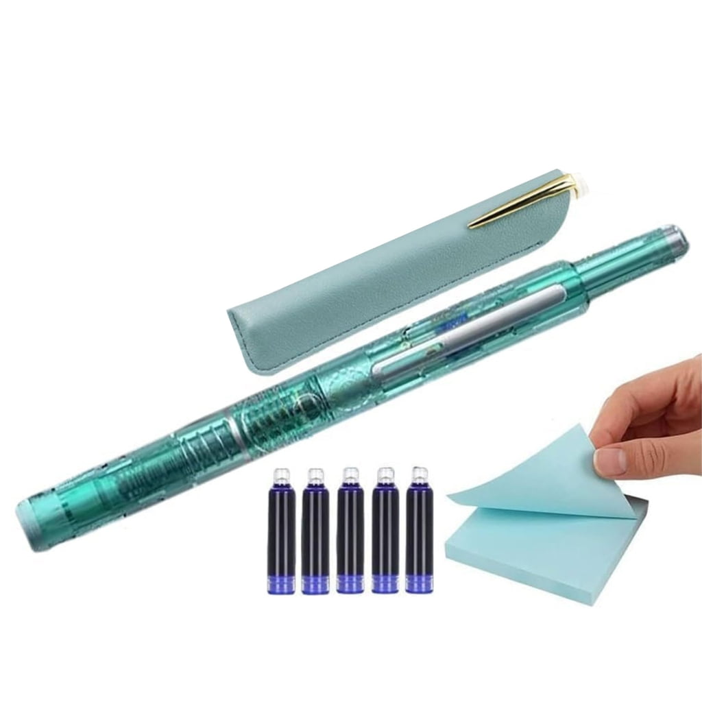 Retractable Fountain Pen with 5 Inks Cartridges 0.38mm Fountain Pen ...
