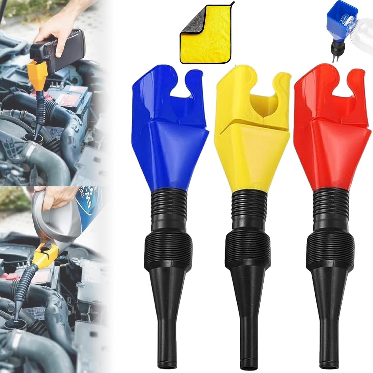 Retractable Funnel with Flexible Hose, Snap on Funnel for Automotive ...