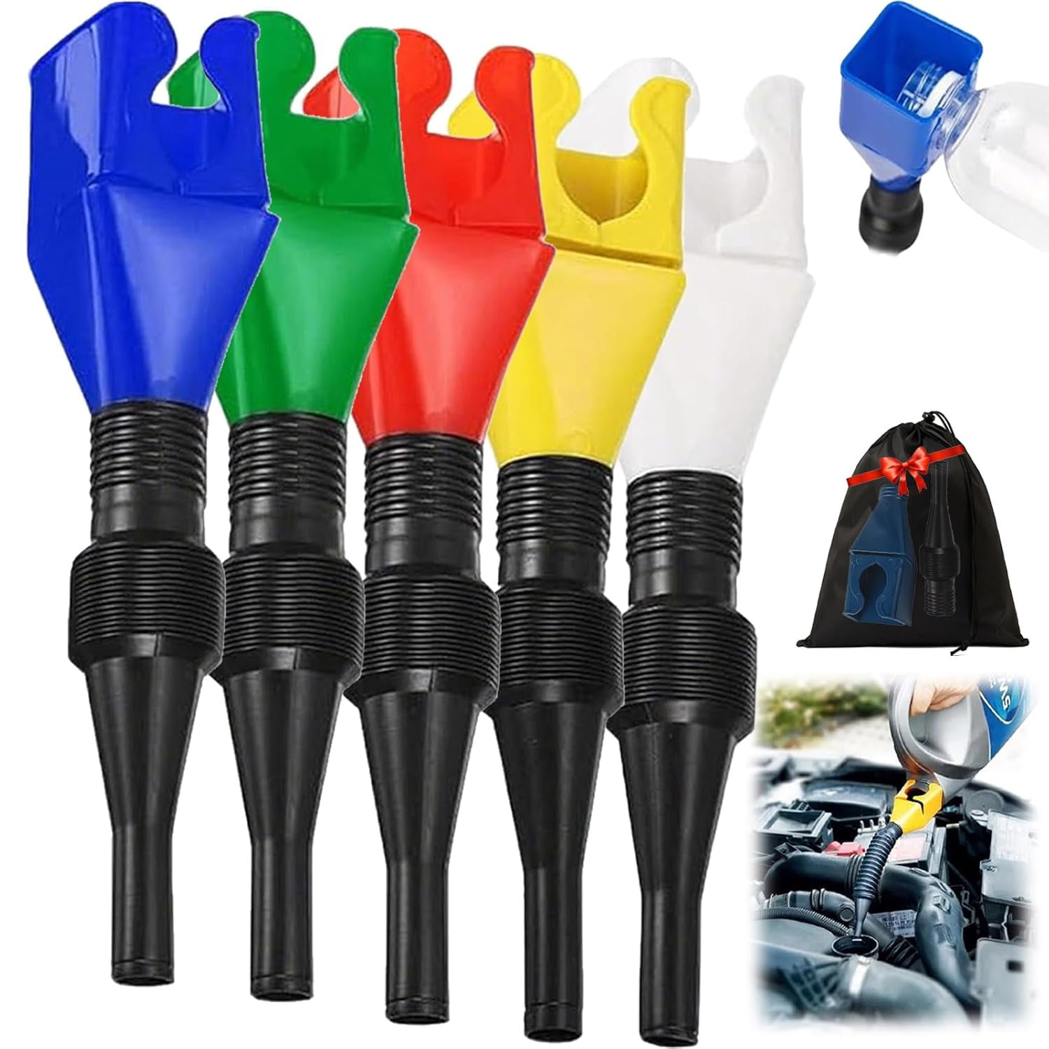 Retractable Funnel with Flexible Hose, Wide Mouth Snap on Funnel with ...