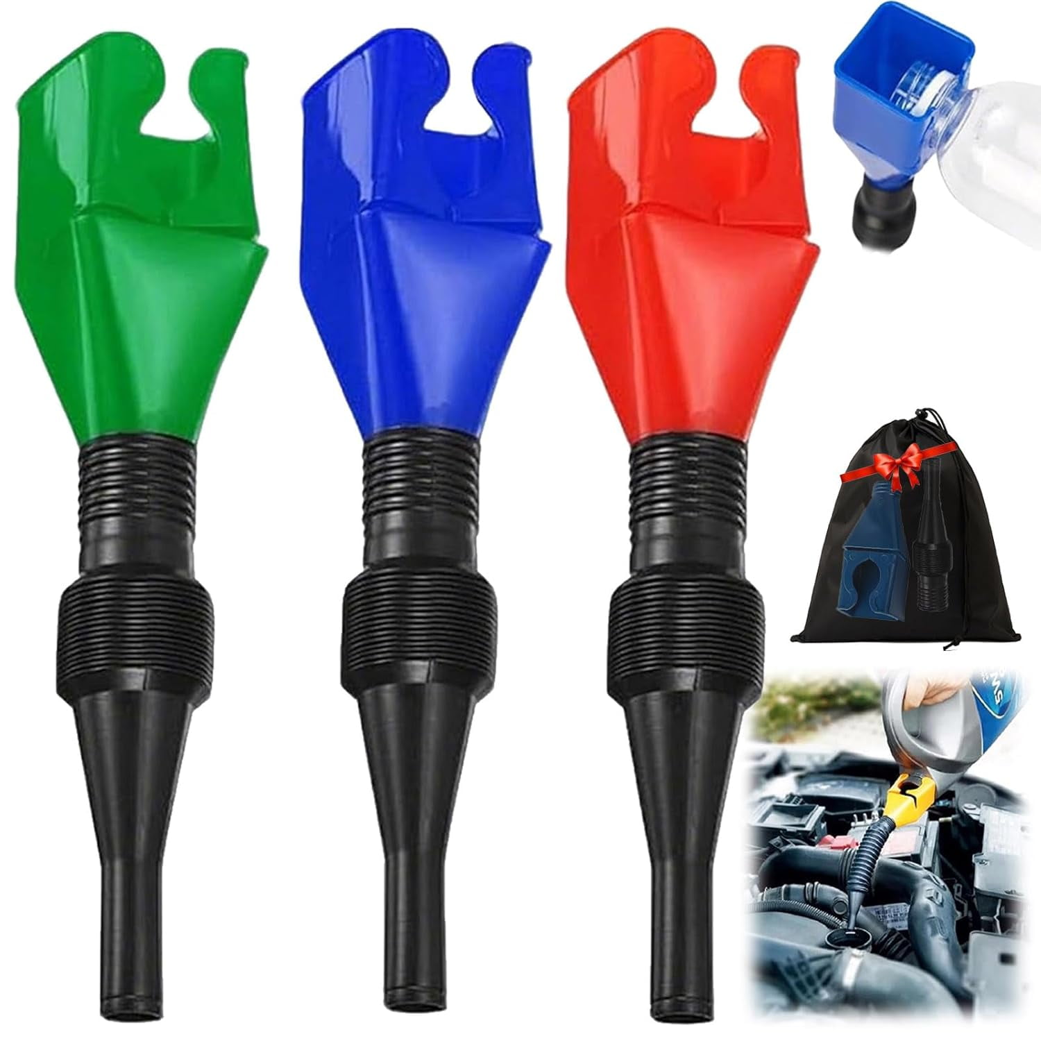 Retractable Funnel with Flexible Hose, Wide Mouth Snap on Funnel with ...