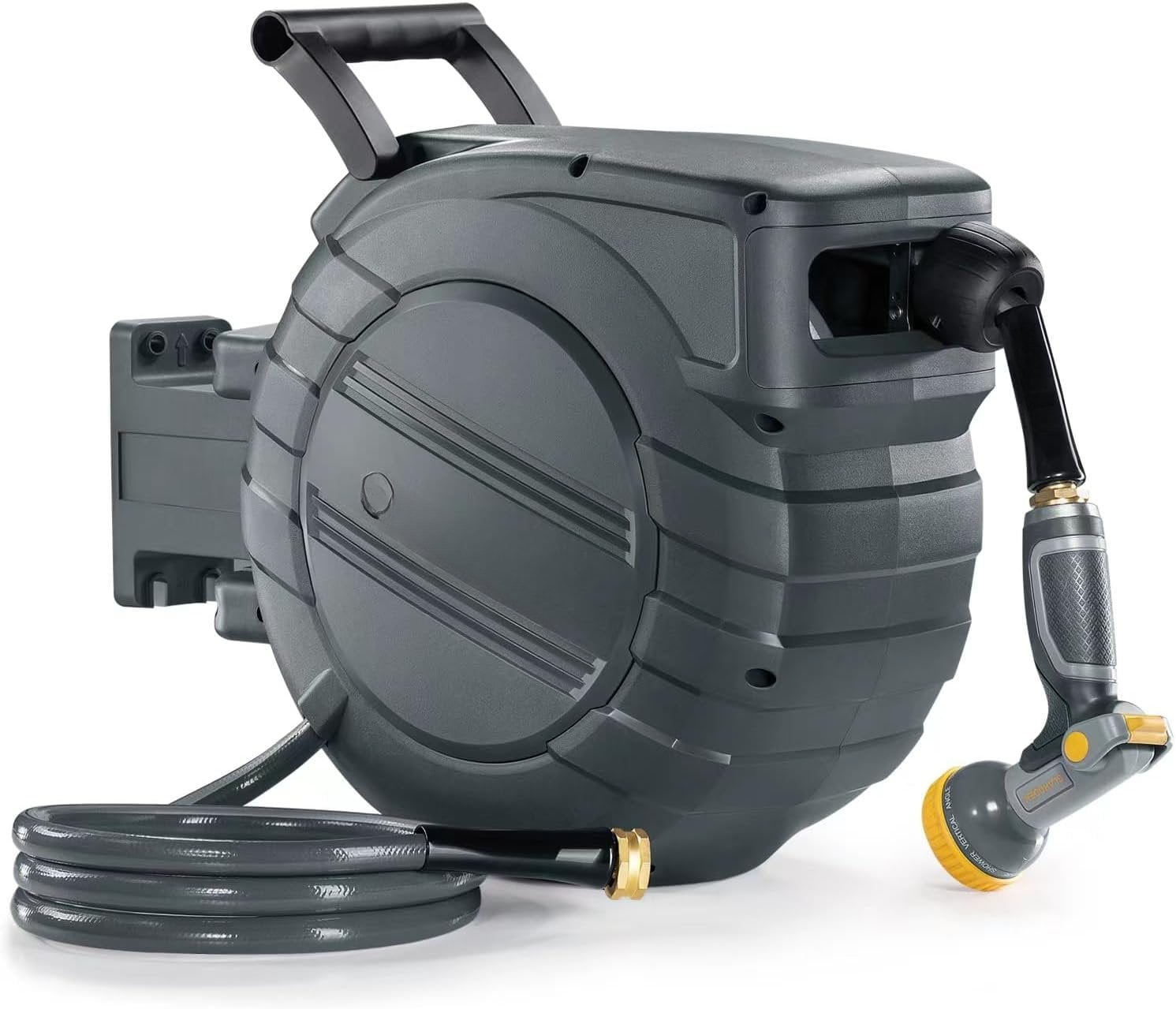 Retractable Garden Hose Reel 5/8 in x 90 ft, 2025 Upgraded Dual Ratchet ...