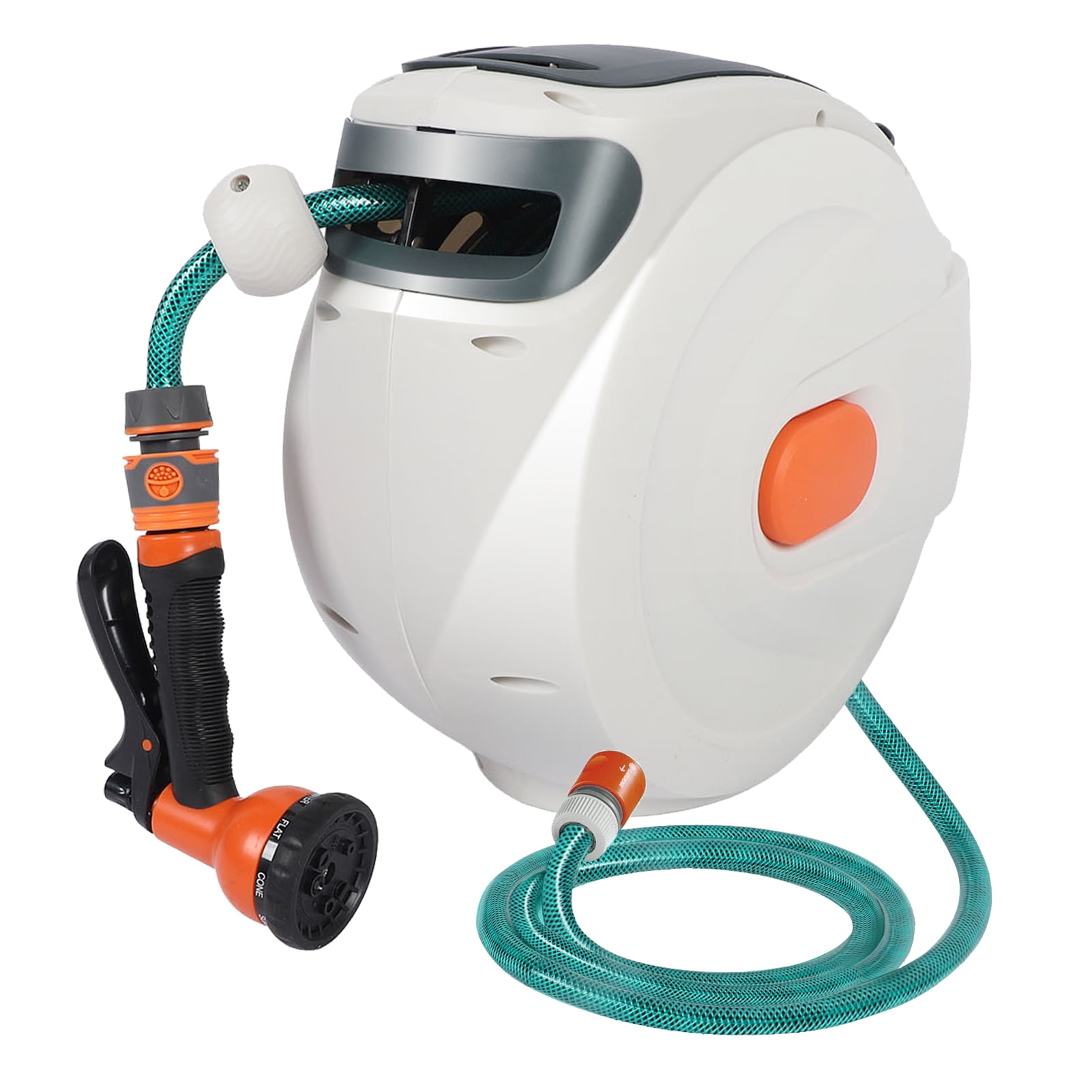 Retractable Garden Hose Reel Standing Wall Mount with Sprayer Nozzle ...
