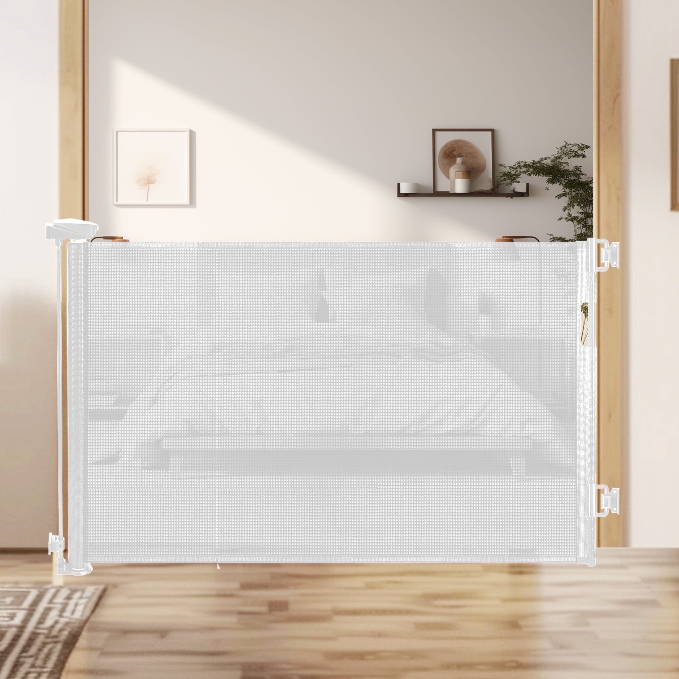 HioHa Hardware-Mounted Baby Gate, 59" Retractable Safety Gate with Auto ...
