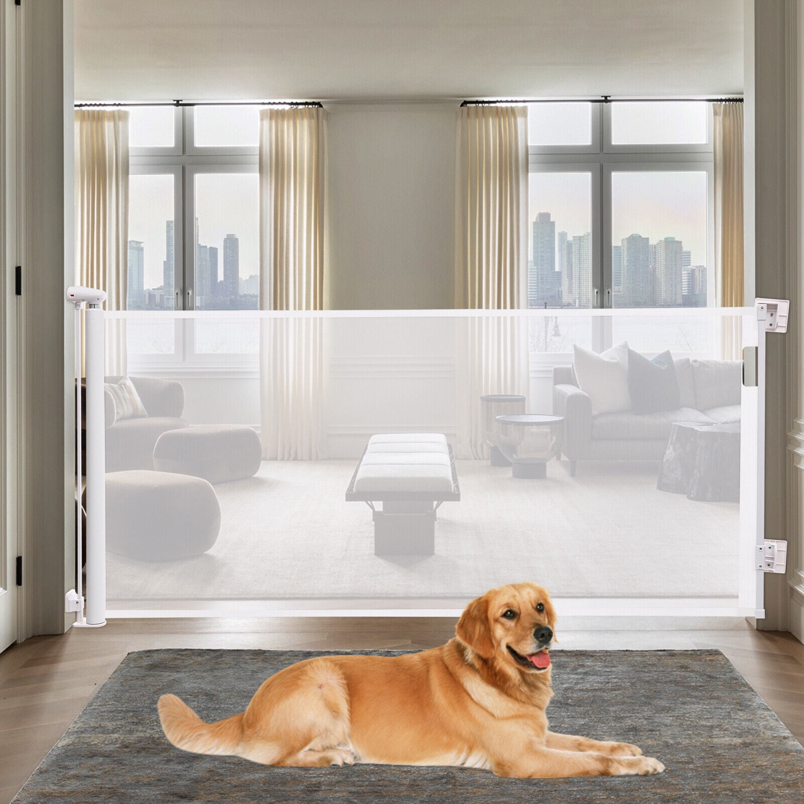Retractable Gate Extra Tall Baby Gate White Freestanding Pet Gate 118* ...