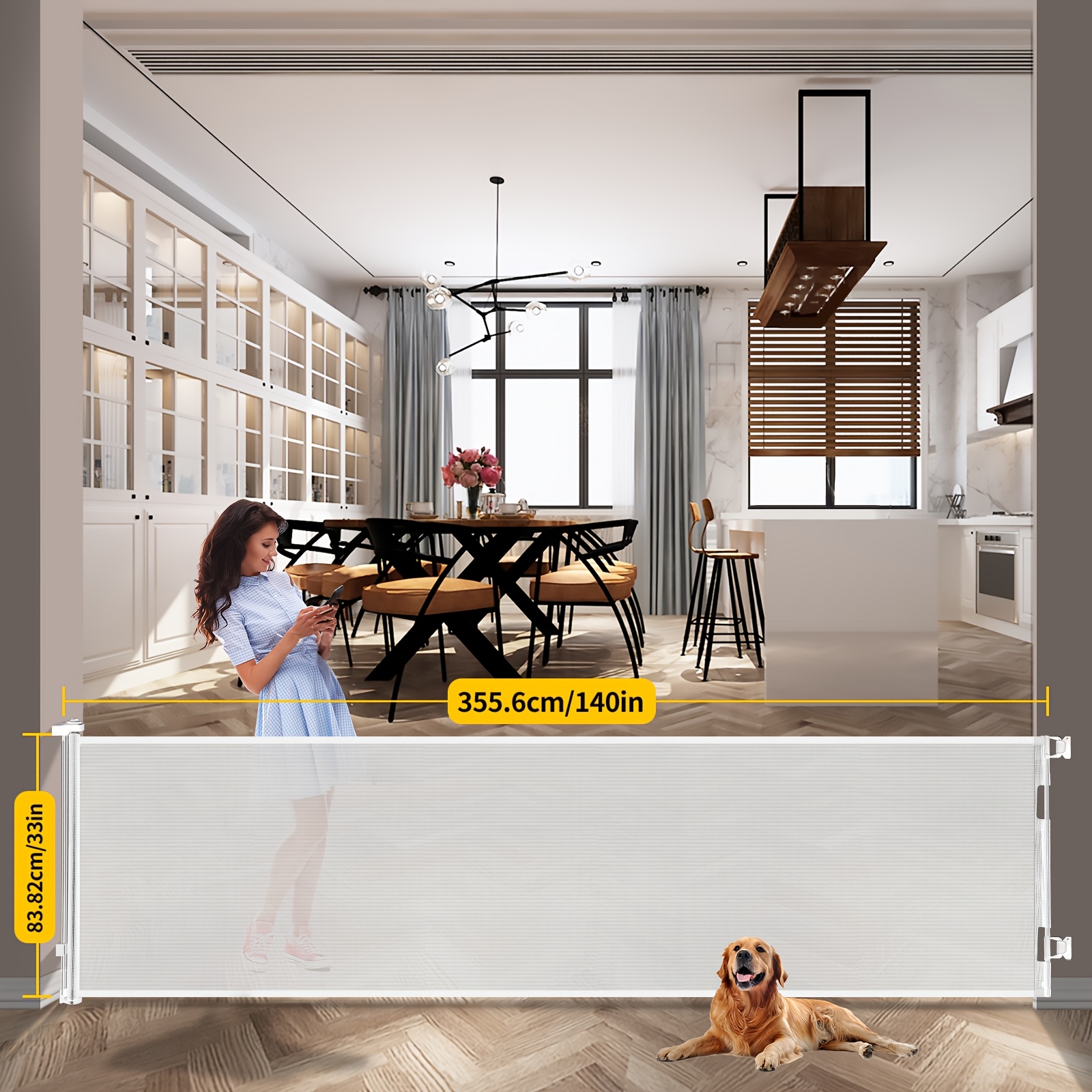 Retractable Gate, Mesh Gate, 33"/41"Tall Safety Gate For Doorways ...