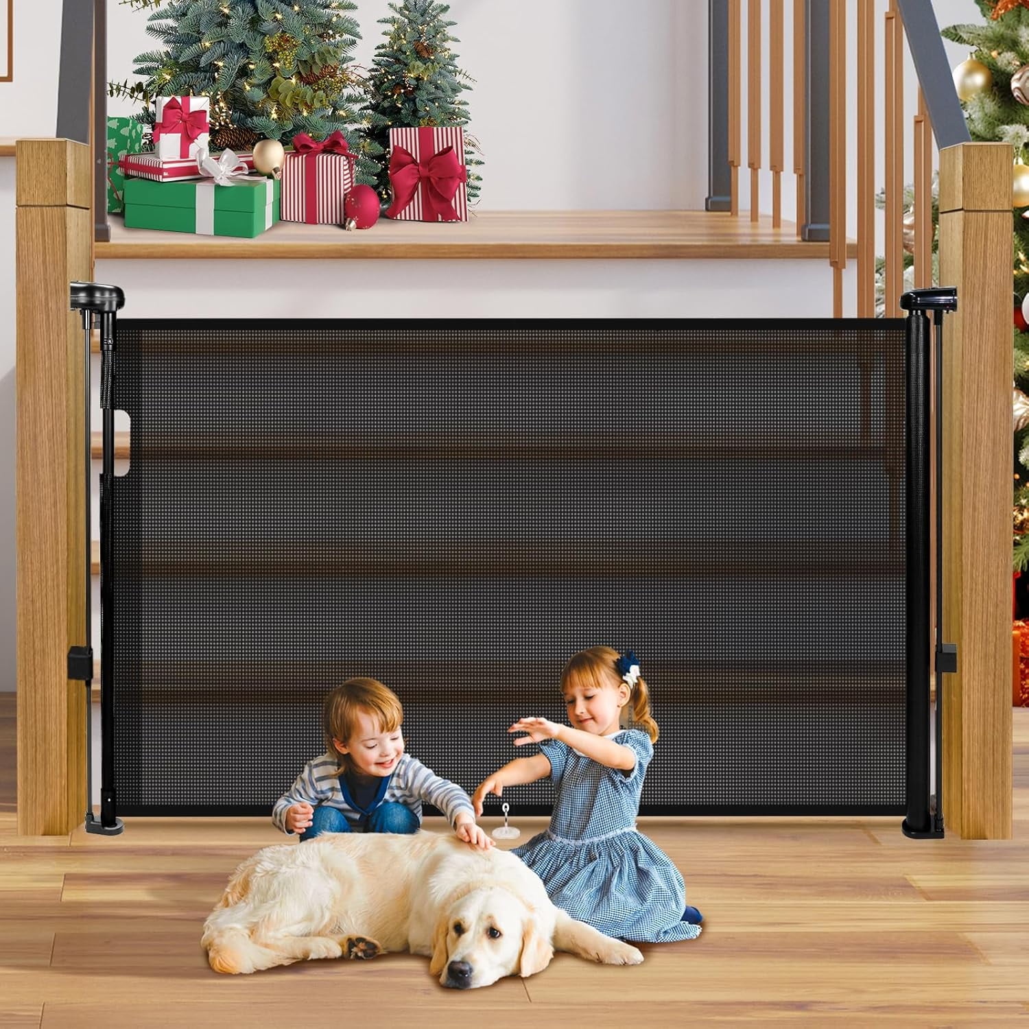 Retractable Gates Dog Gate for Stairs, 55" Wide Mesh Baby Gate Pet Gate ...