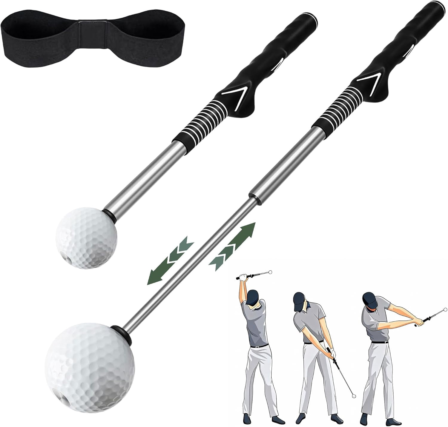 Retractable Golf Swing Trainer, Golf Aid for Strength & Tempo Practice ...