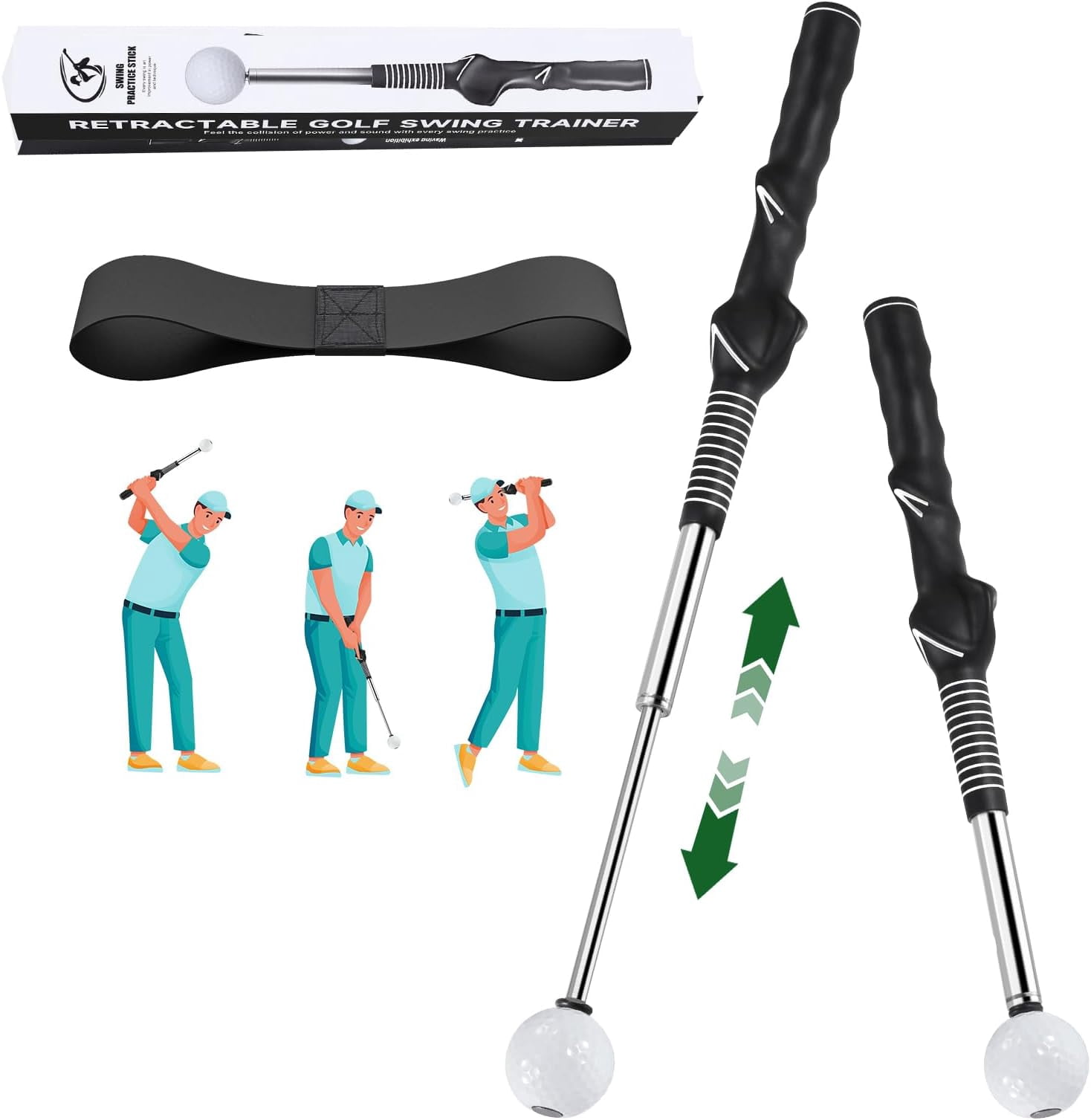 Retractable Golf Swing Trainer - Golf Swing Aid with Arm Band,Golf ...