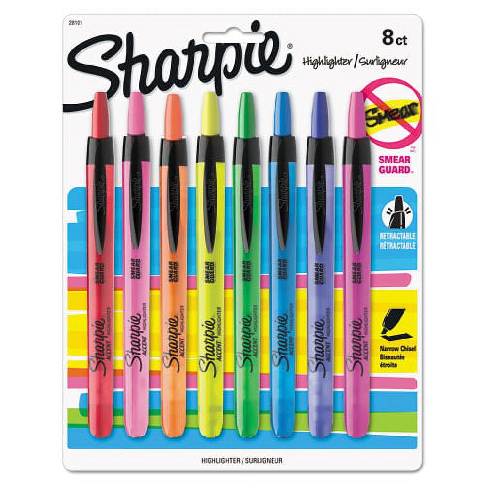 Retractable Highlighters With Storage Pouch, Assorted Ink Colors ...