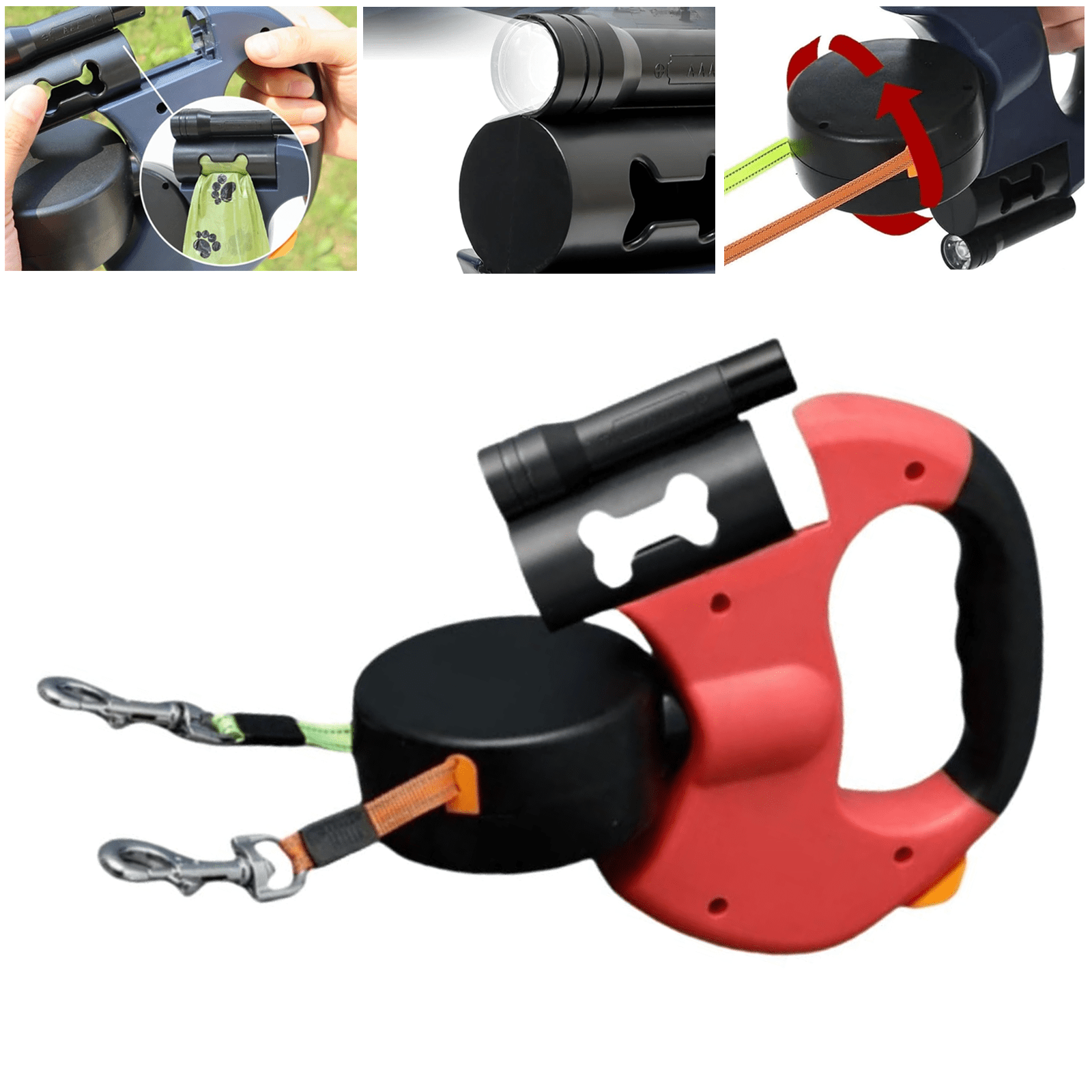 Retractable Illuminated Leash for 2 Dogs,two dog leash no tangle,with ...
