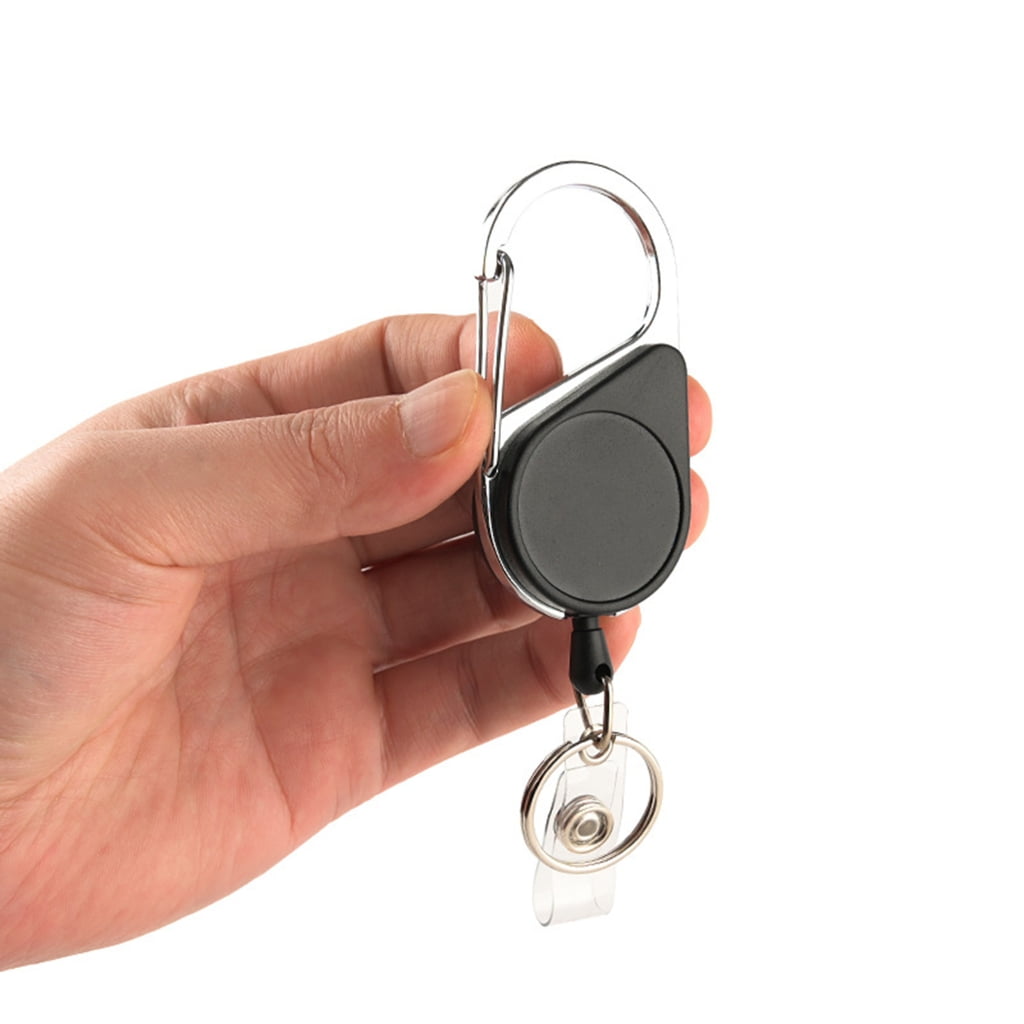 Retractable Keychain Heavy Duty Carabiner Badge Holder Antitheft Buckle ...