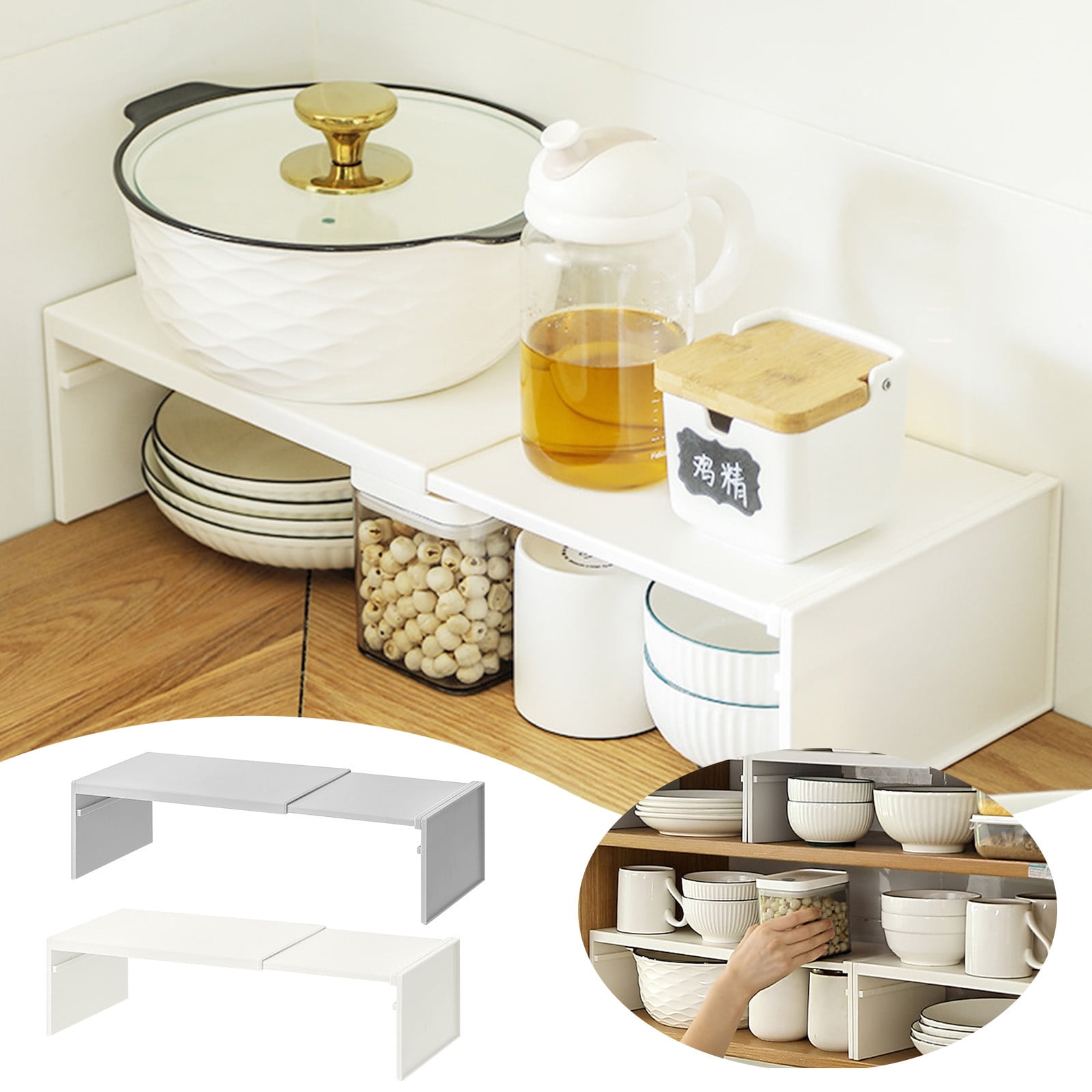 Retractable Kitchen Cabinet Organizer - Expandable Layered Storage Rack for Dishes and Seasoning ...