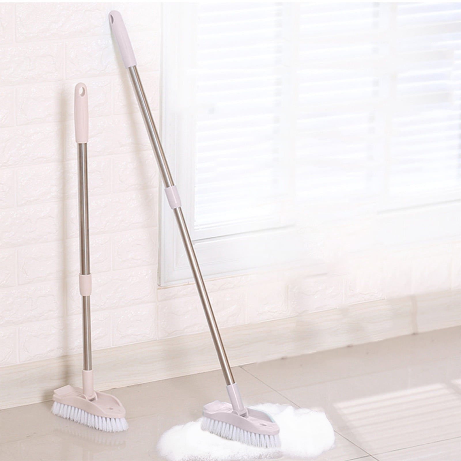 Retractable Long Handle Tub Tile Scrubber, Stainless Steel Brush Head ...