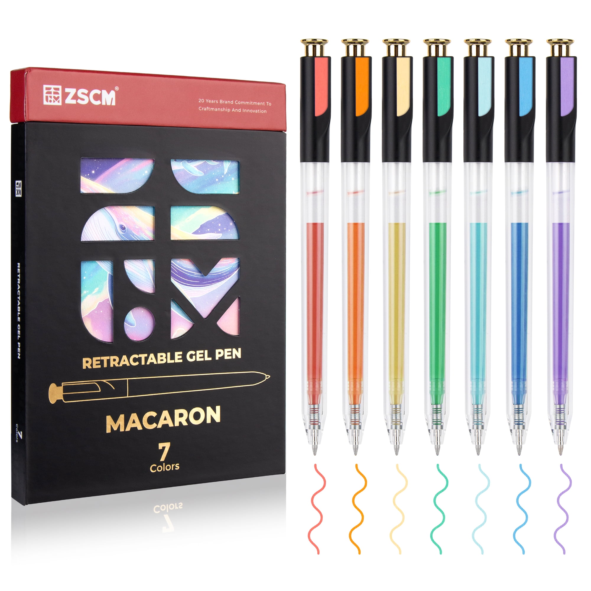 Retractable Macaron Gel Pens, 7 Colors Large Capacity Creamy Pastel Gel ...