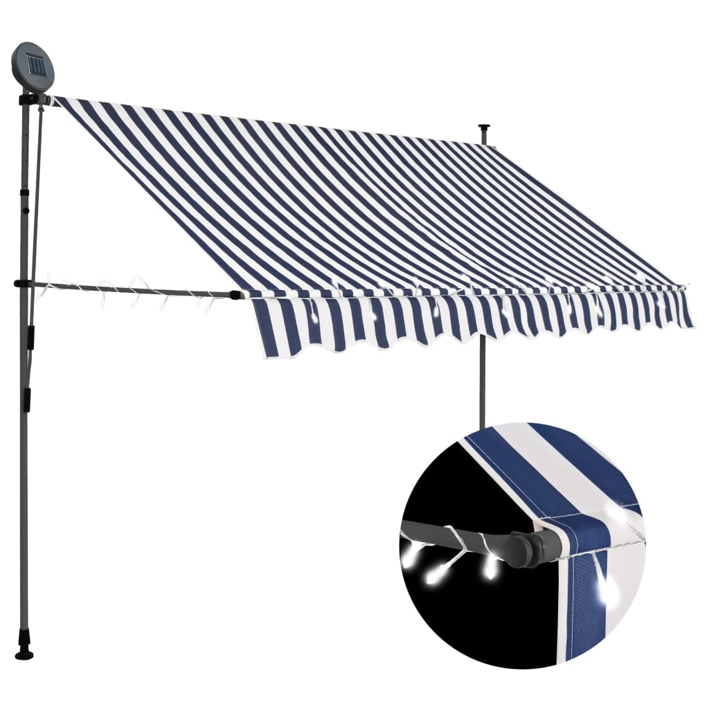Retractable Manual Awning with LED Lights - 118.1 Blue & White, UV ...