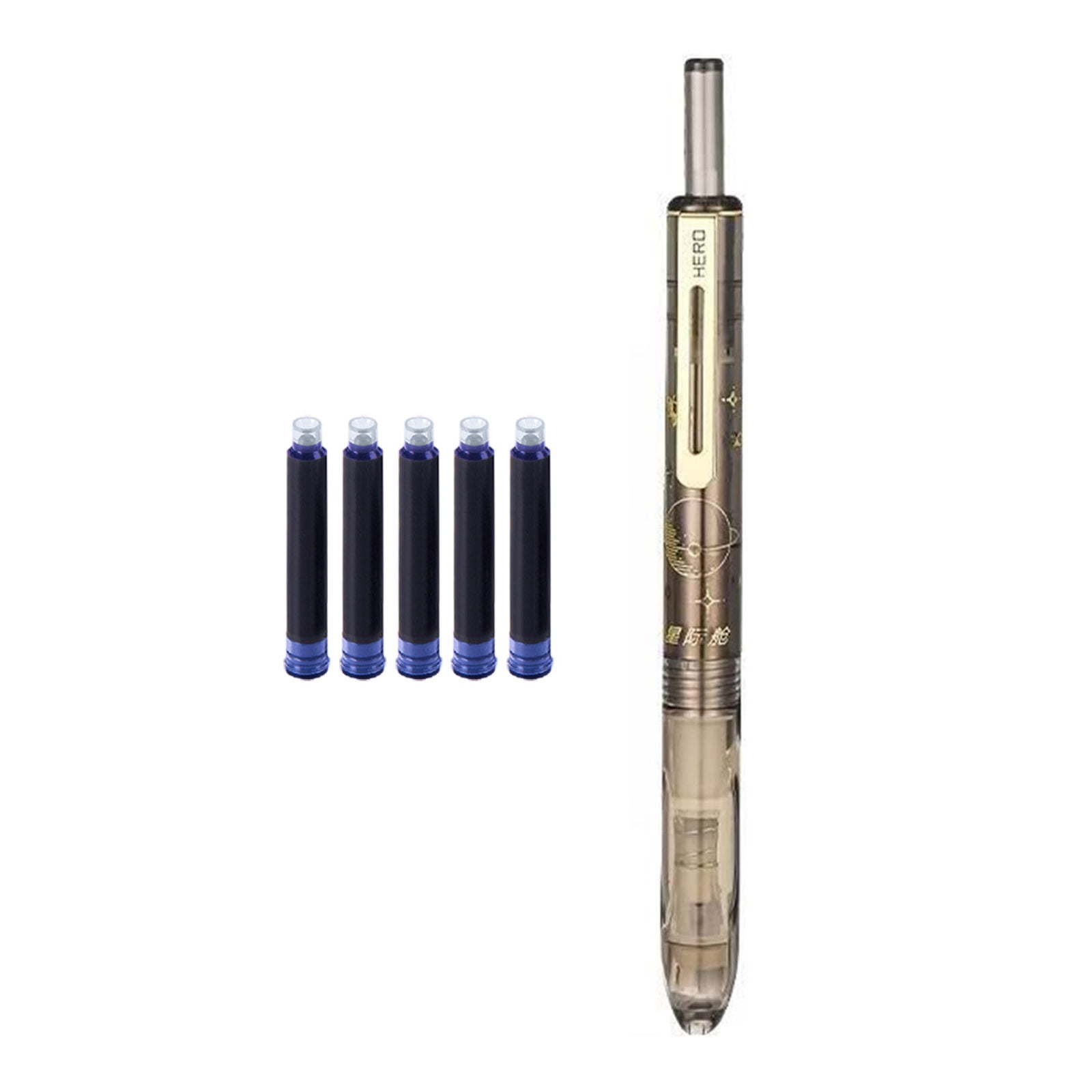 Retractable Metal Inks Pen with 5 Inks Sacs 0.38MM Tip Ergonomic Grip ...
