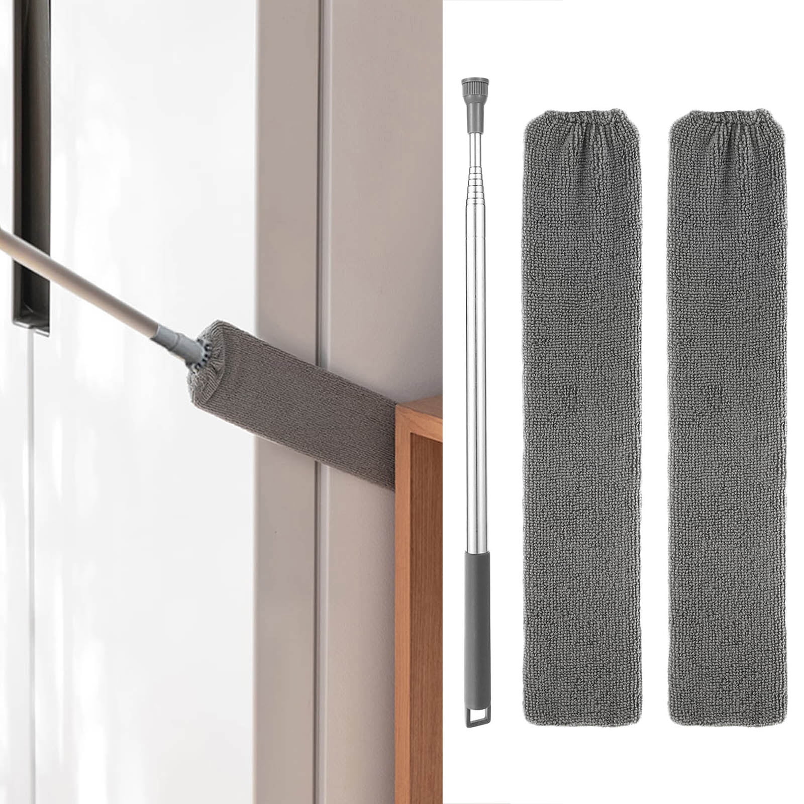 Retractable Microfiber Long Flat Duster With Extendable Pole And Cloth ...