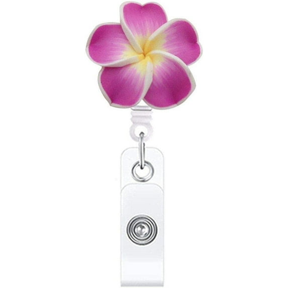 Retractable Name Card Badge Holder Hawaiian Plumeria Flower Nurse Badge ...