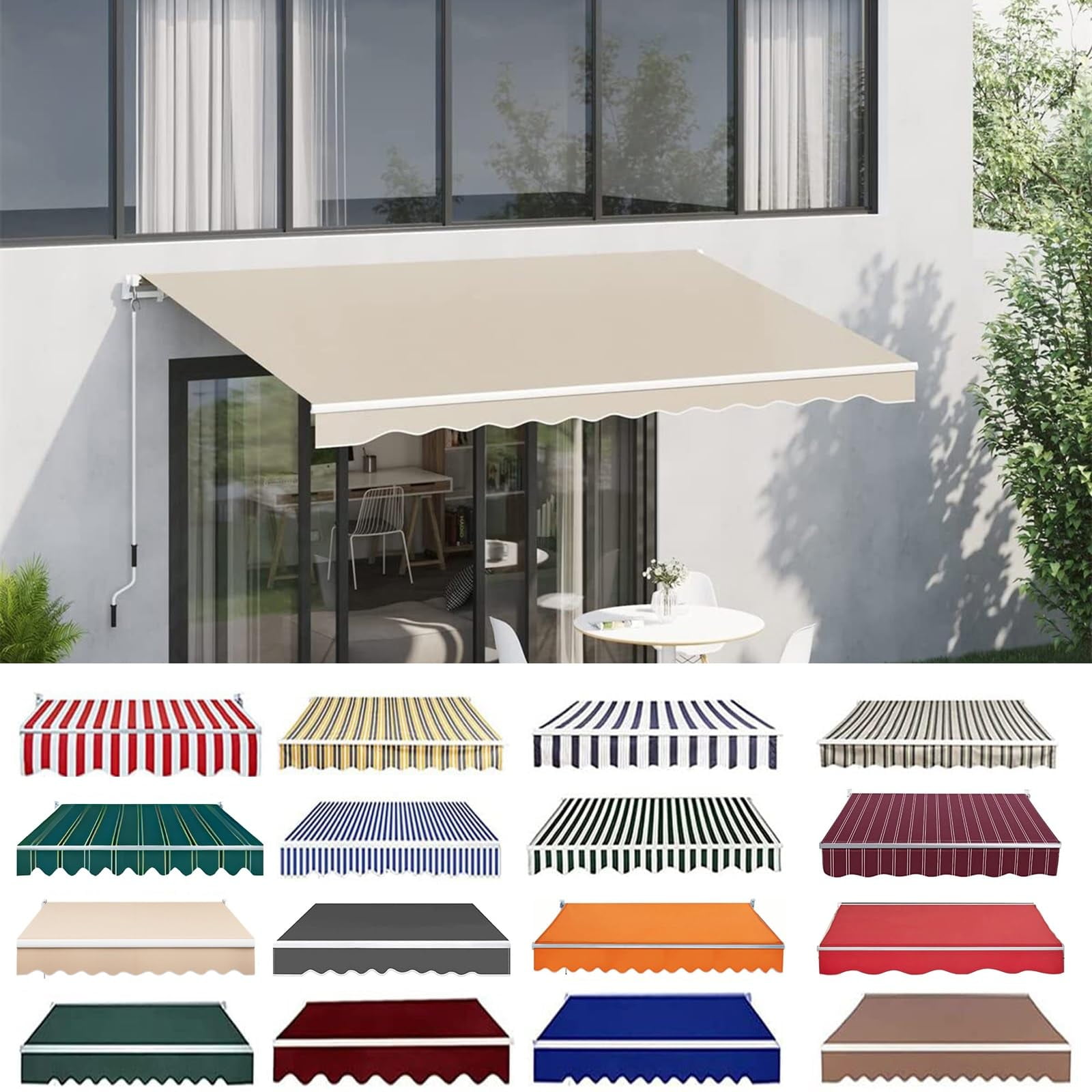 Retractable Patio Awning Replacement Fabric (Without Frame) Waterproof ...