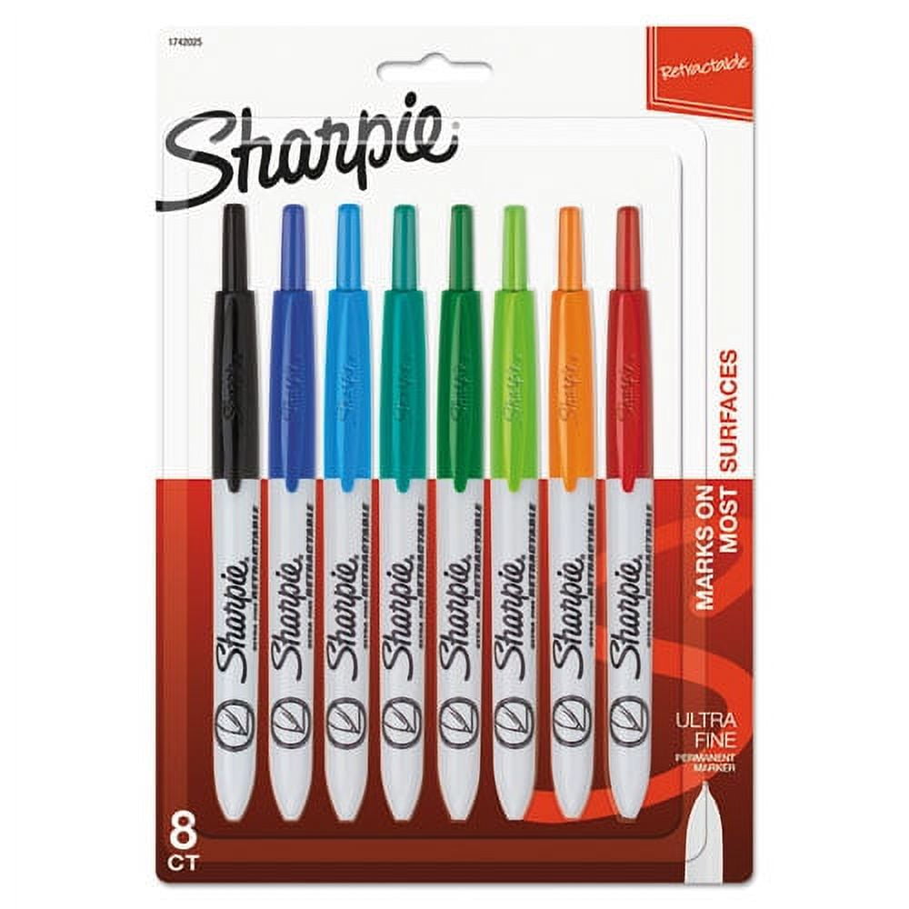 Retractable Permanent Marker, Extra-Fine Needle Tip, Assorted Colors, 8 ...