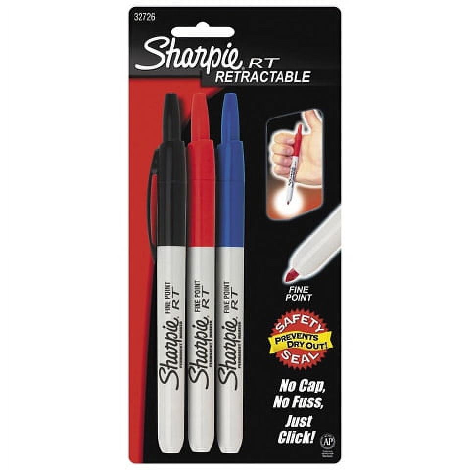 Retractable Permanent Marker, Fine Bullet Tip, Assorted Colors, 3/set ...
